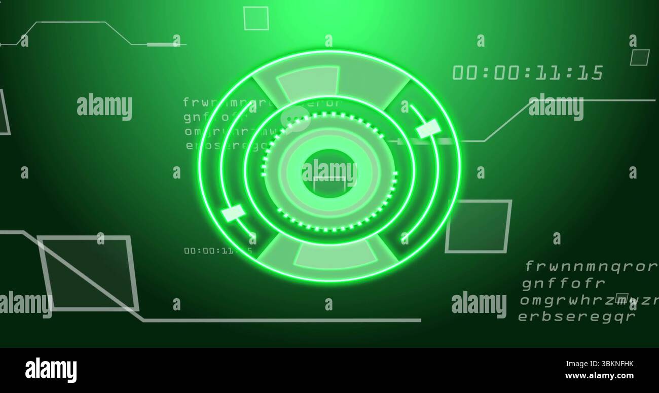 Displaying glowing green circular interface on control panel, with ...