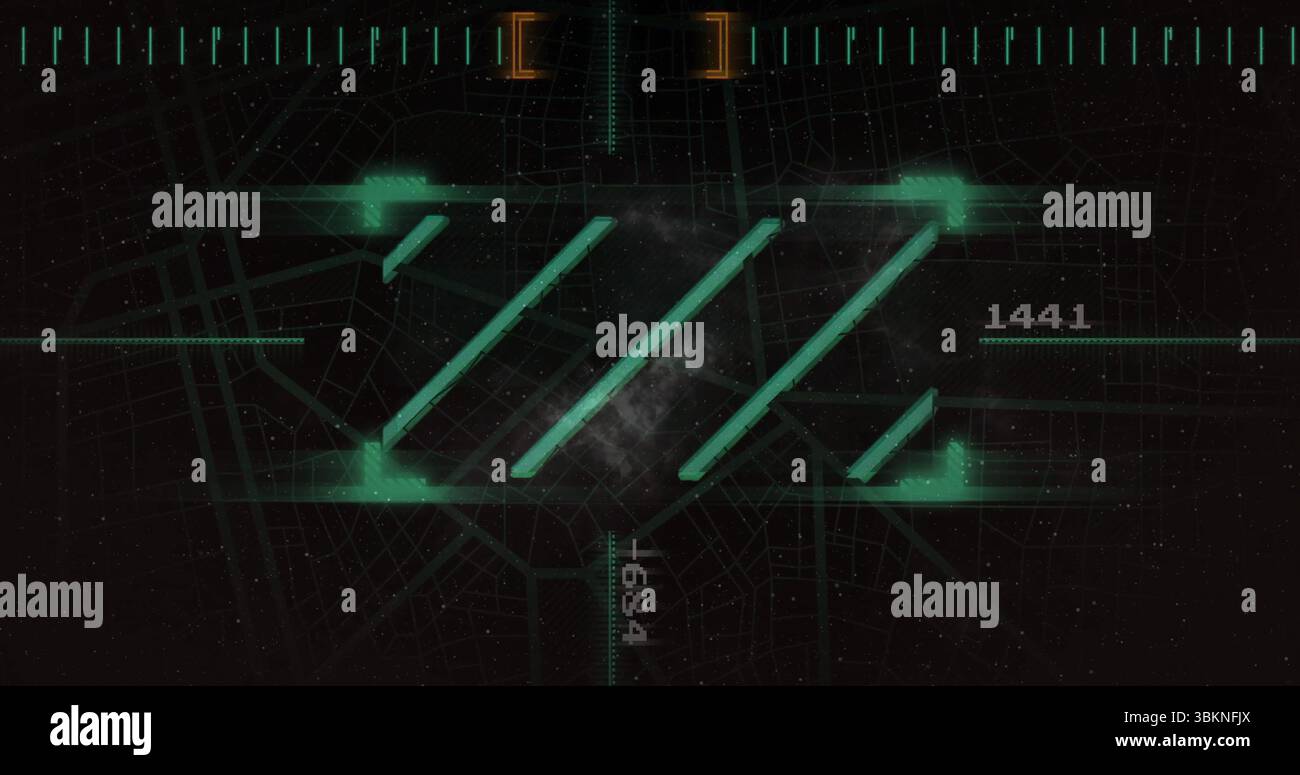 Showing neon green symbol extending from crosshair in HUD display, with ...