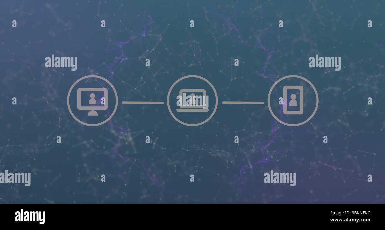Connecting device icons showing user silhouettes in digital network ...