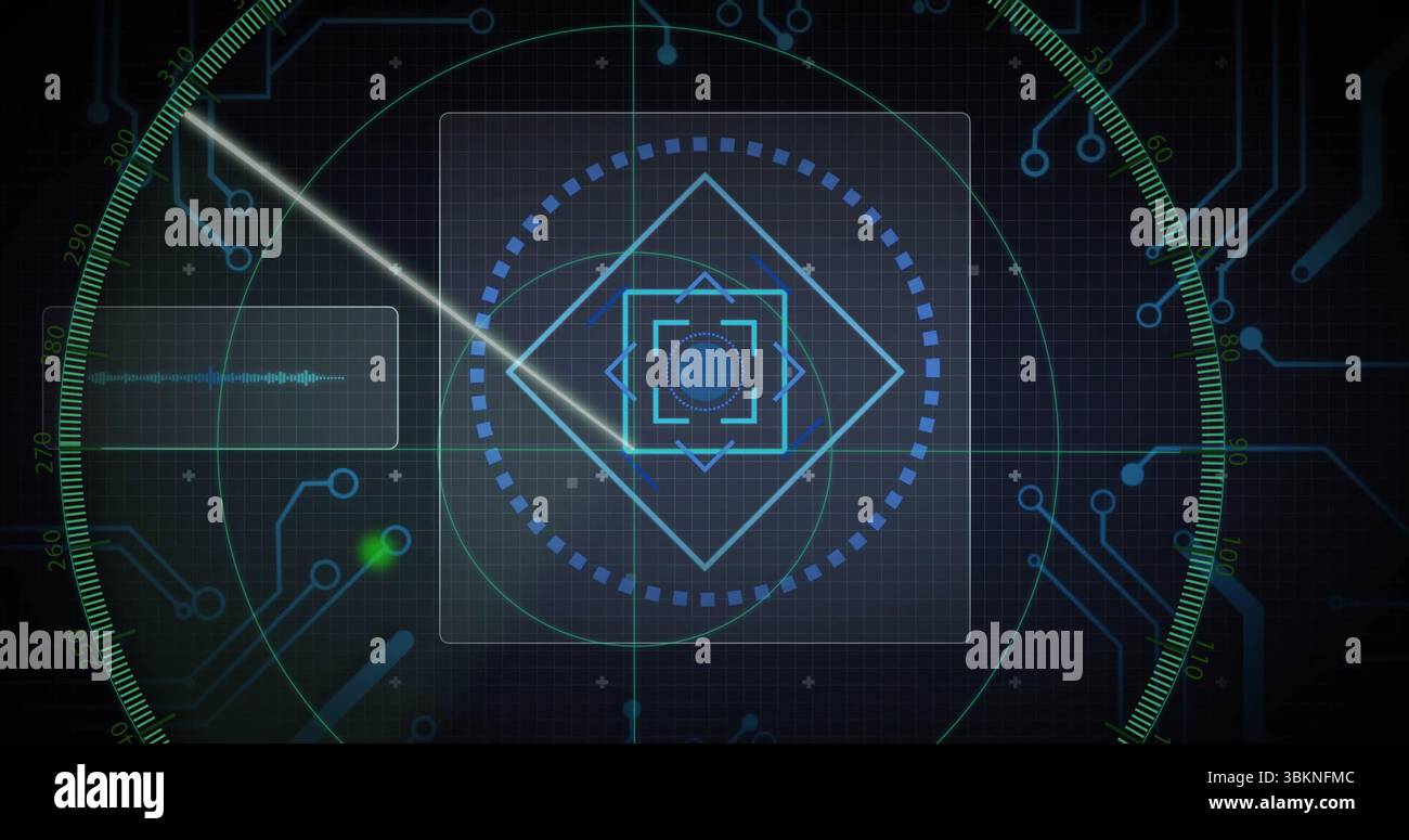 Displaying central target reticle rotating on digital console screen ...