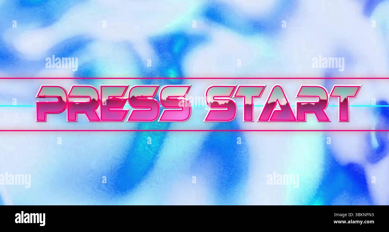 Displaying neon-pink PRESS START text being framed by horizontal accent ...