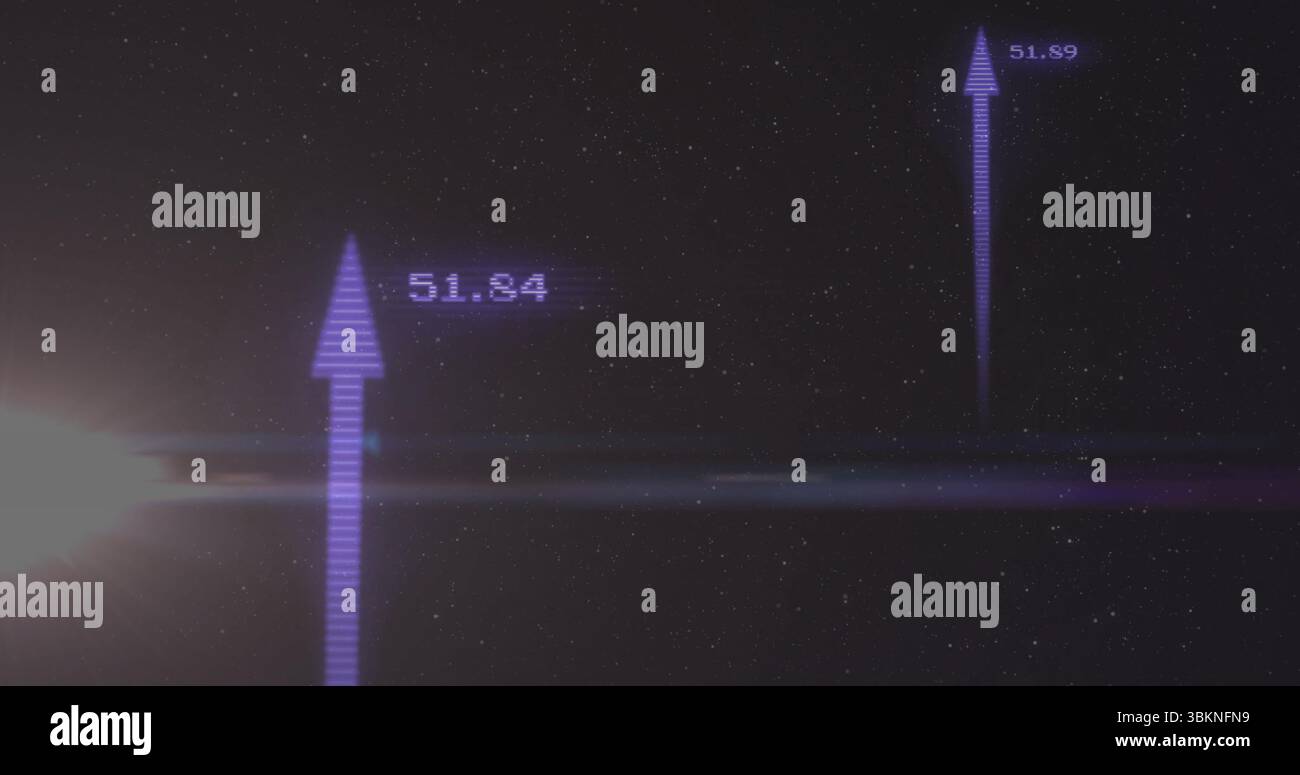 Showing two purple arrow markers pointing upward over starfield, with ...