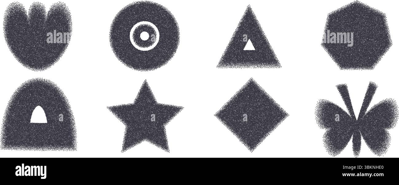 Grain monochrome noise gradient geometric shape set. Y2k arch, triangle ...