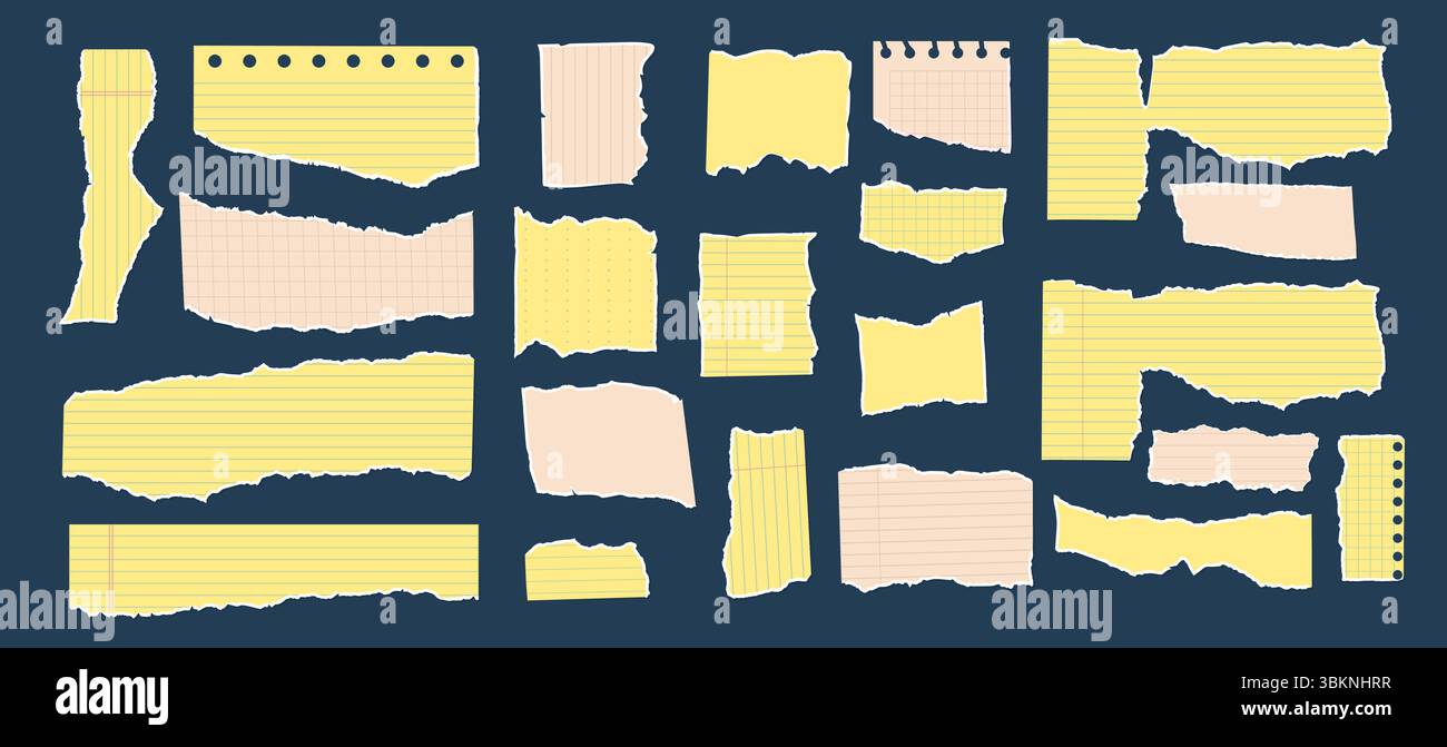 Set of tear edges legal yellow pad papers. Ripped students sheet pieces ...