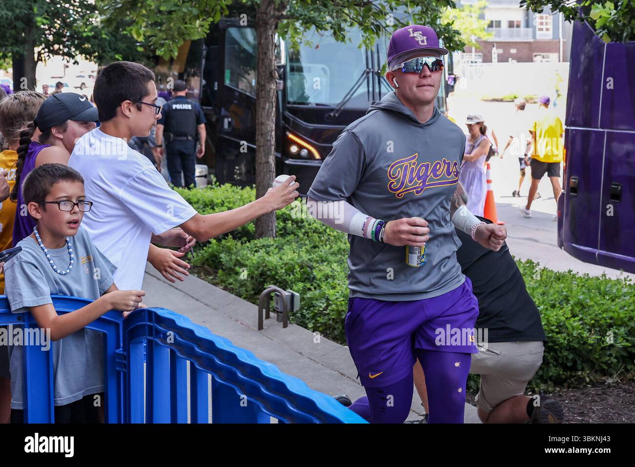 June 22, 2025: LSU's Daniel Dickinson (14) arrives at the stadium prior ...