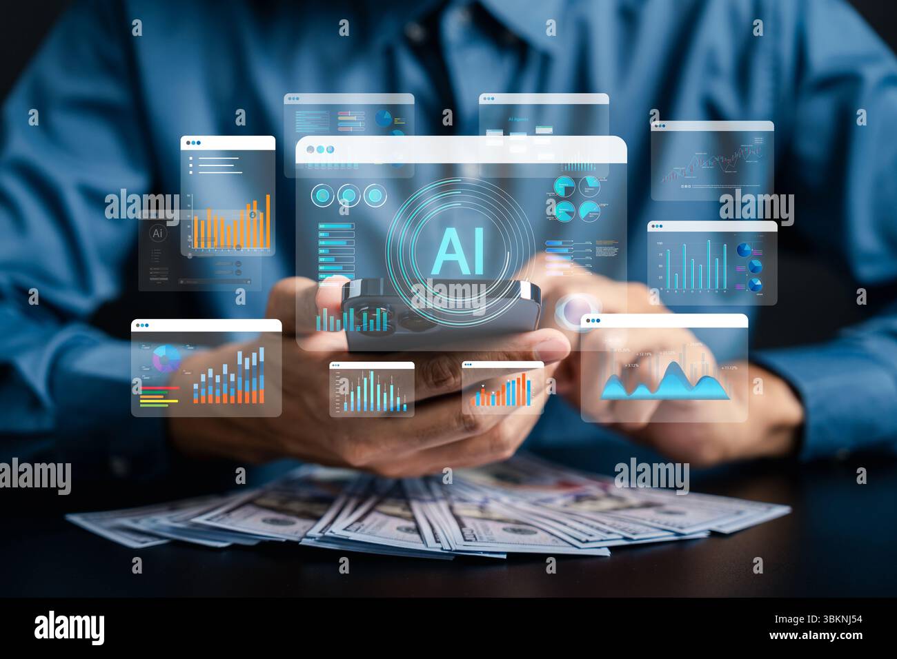 AI trading system analyzing stock market charts and financial data ...