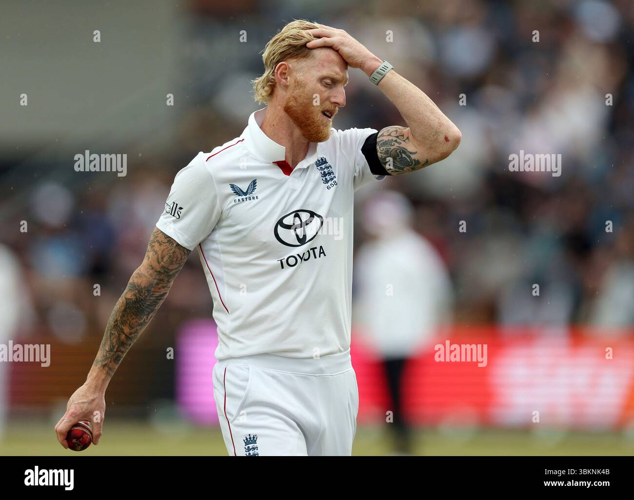 England's captain Ben Stokes reacts during day three of the first ...