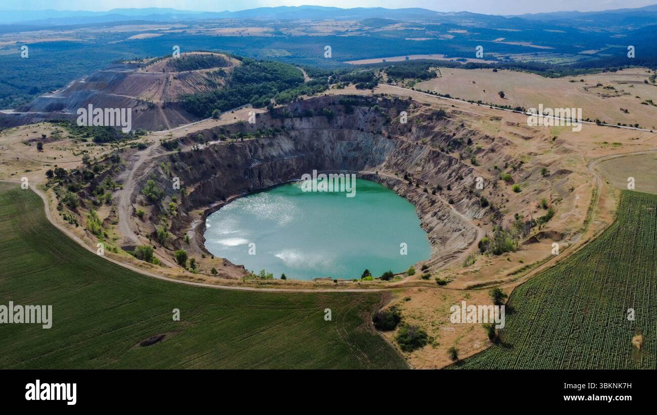 Aerial view of Tsar Asen Mine, Bulgaria – a former open-pit mine now ...