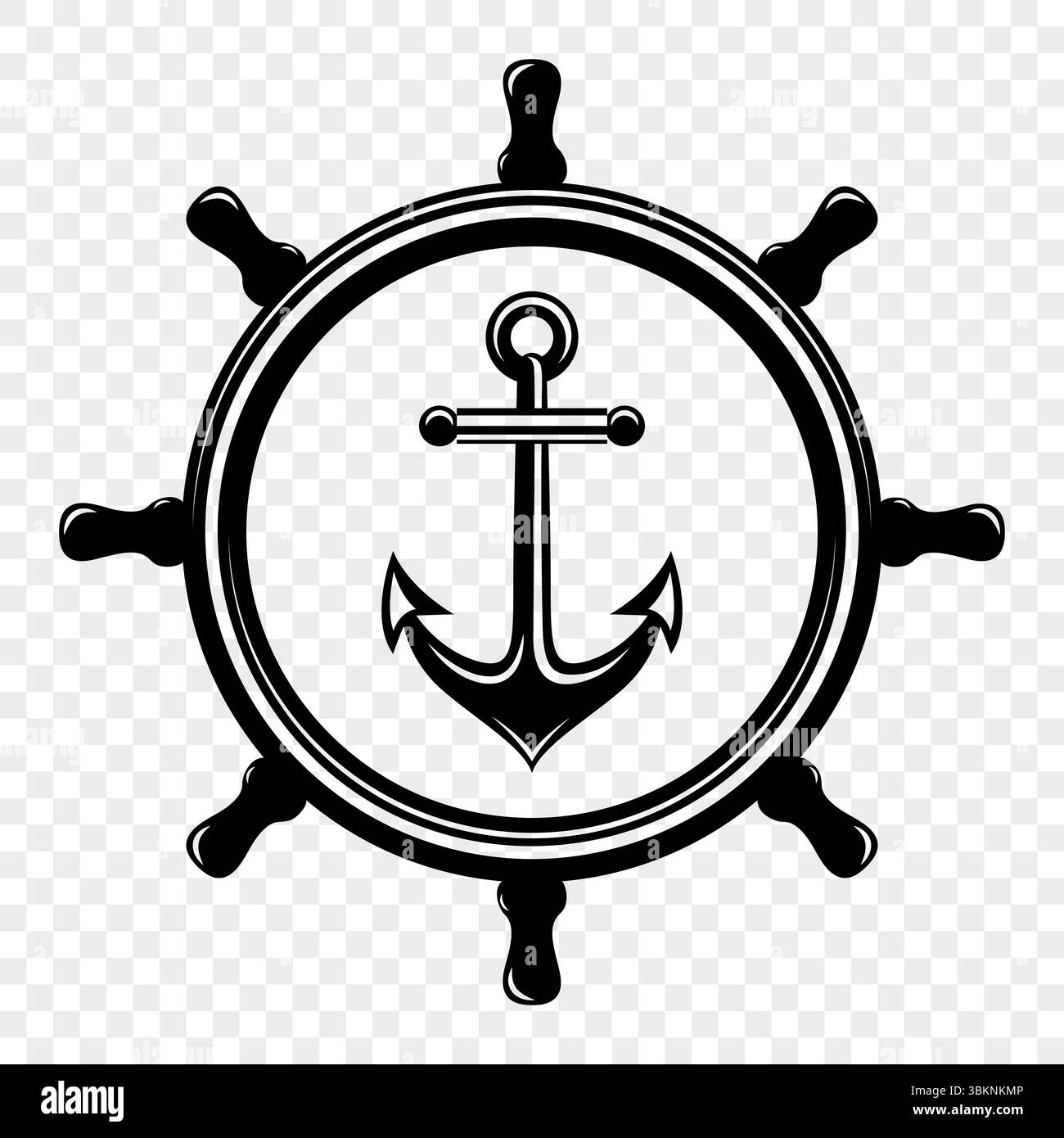 Vintage Anchor and Helm Wheel Vector. Nautical Marine Steering Icon for ...