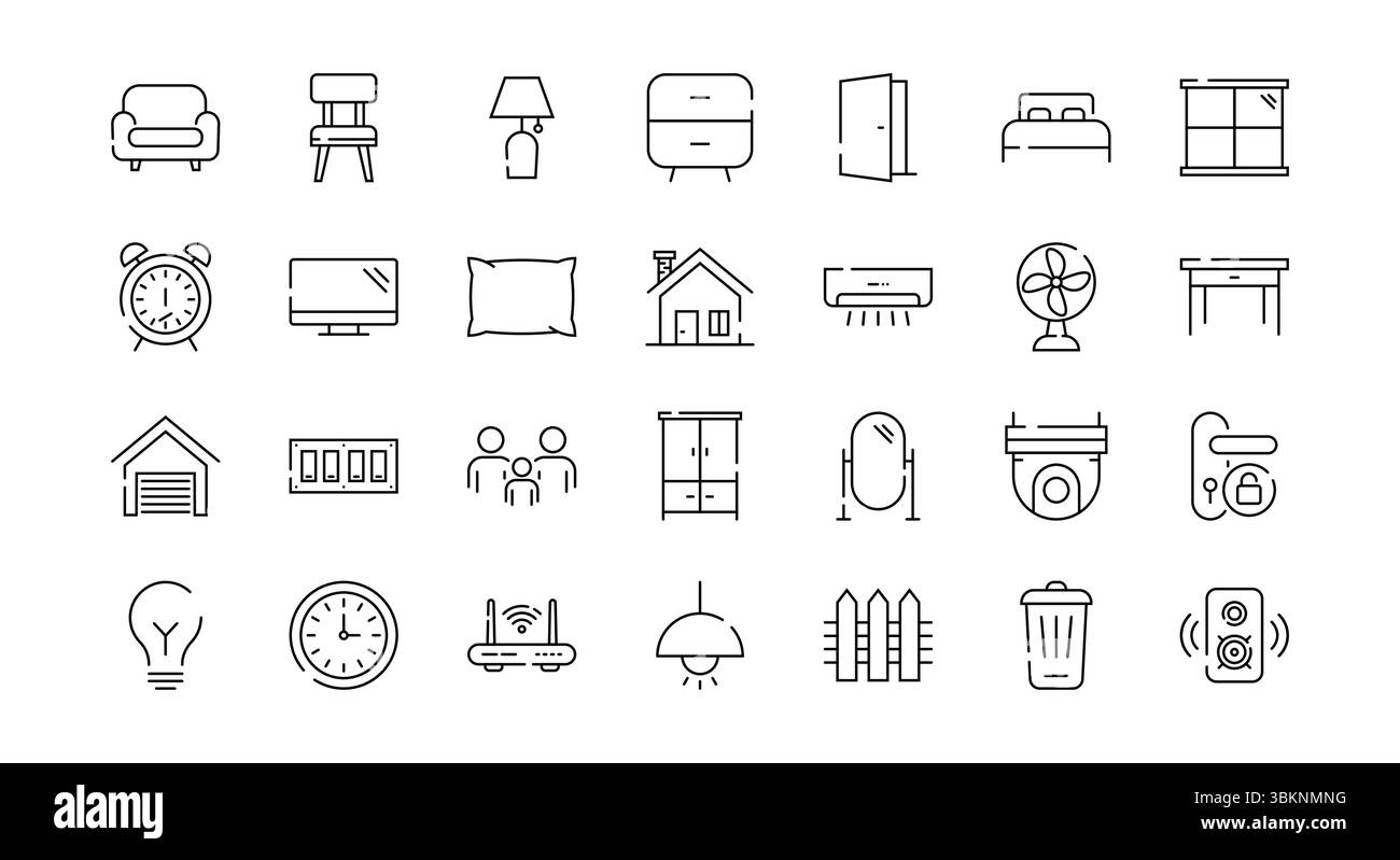 House Icon Set – Minimal Line Icons for Home, Furniture, and Smart ...