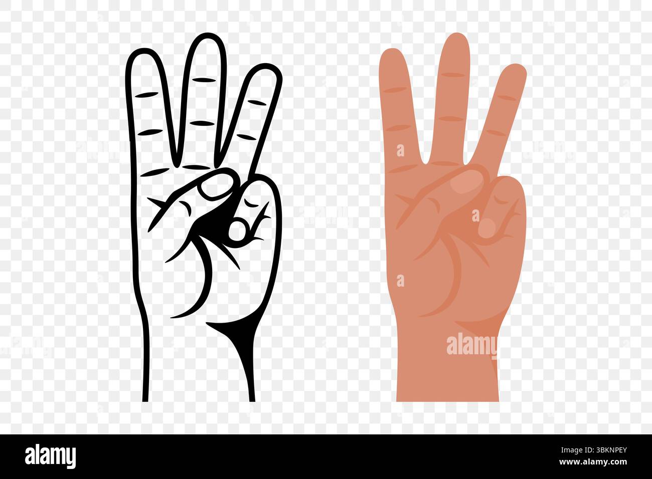 Cartoon Counting Hand Showing Number Three, Vector Illustration. Finger ...