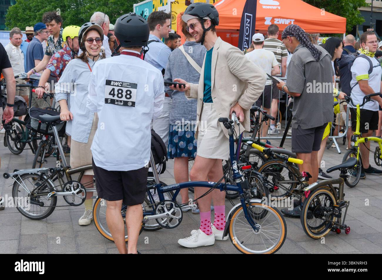 London, UK. 21st June 2025. Owners of Brompton bicycles attend the ...