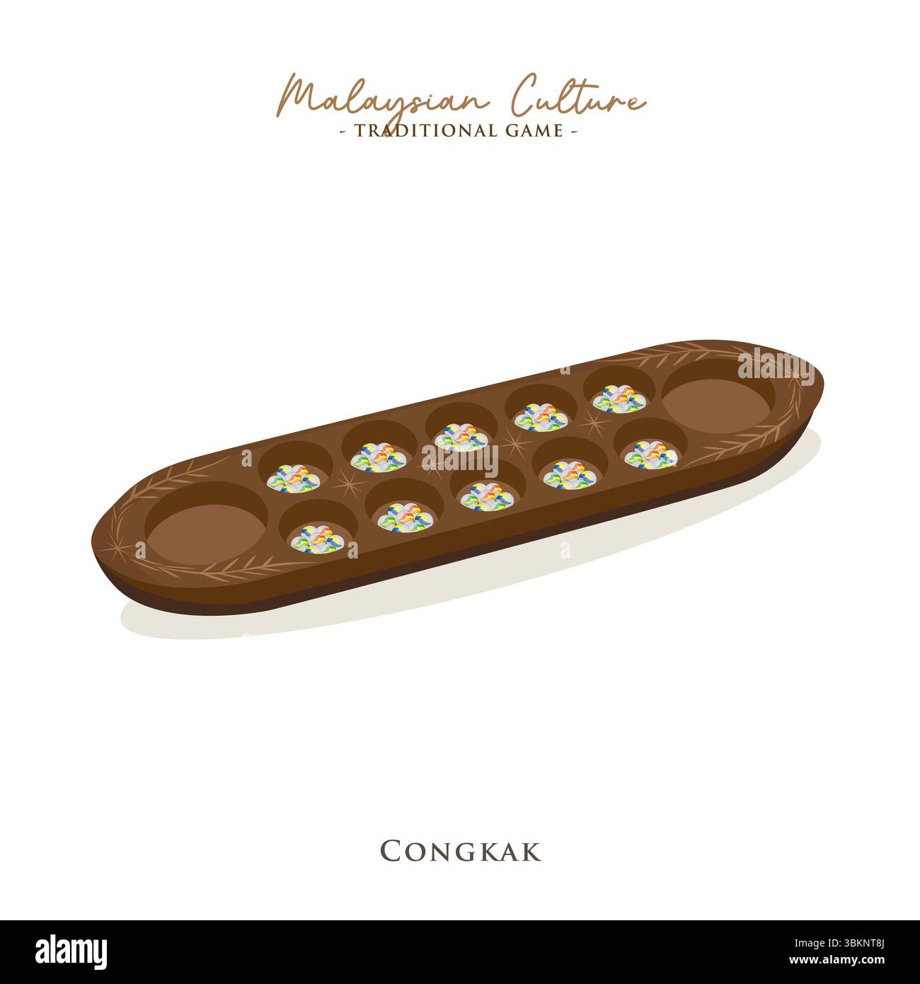 Vector illustration of Malaysian traditional game, Congkak. Congkak is ...
