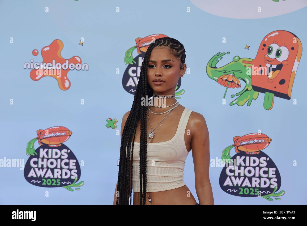 TYLA attends the 2025 Nickelodeon Kids' Choice Awards at Barker Hangar ...
