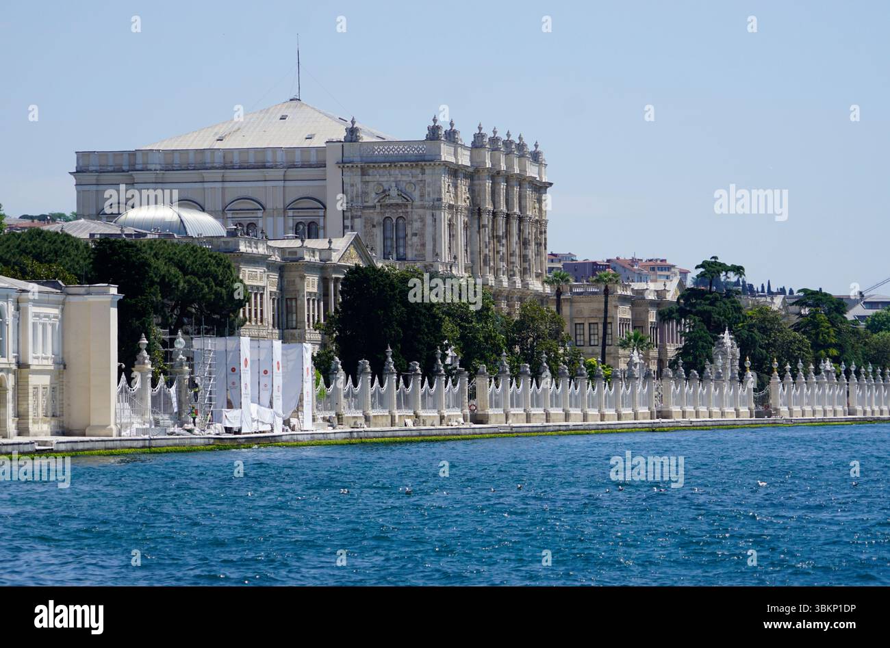 Dolmabahce Palace overlooks Bosphorus waterfront in istanbul Stock ...