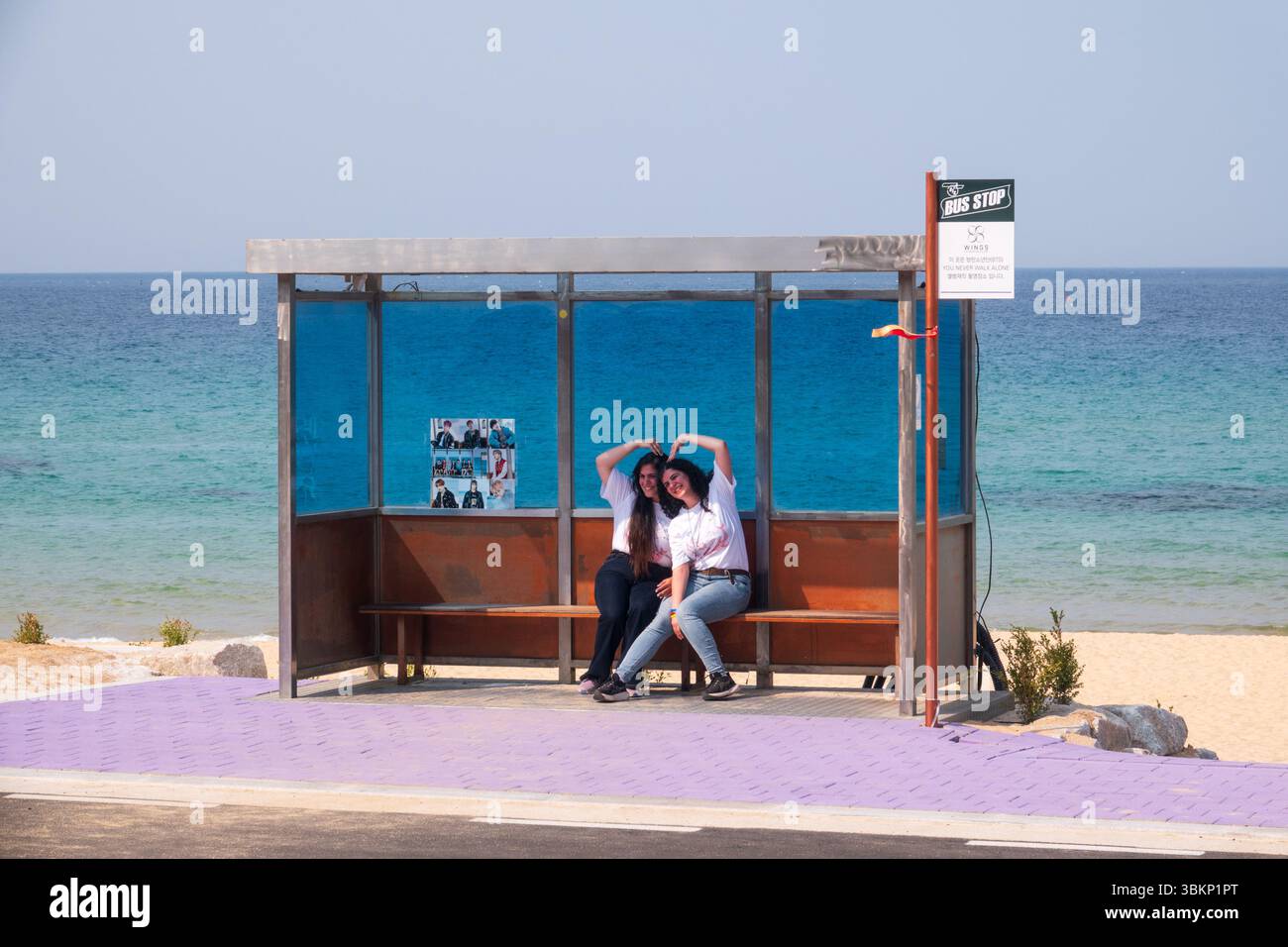 BTS Bus Stop, June 19, 2025 : 'BTS Bus Stop' is seen on Hyangho beach ...