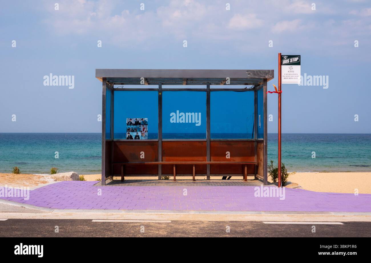 BTS Bus Stop, June 19, 2025 : 'BTS Bus Stop' is seen on Hyangho beach ...