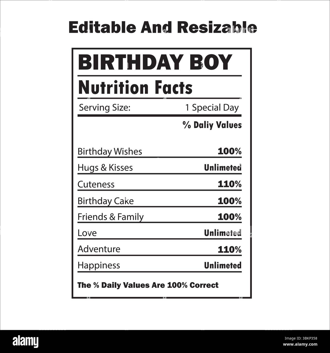 Humorous Birthday Boy Nutrition Facts Label for a Special Celebration ...