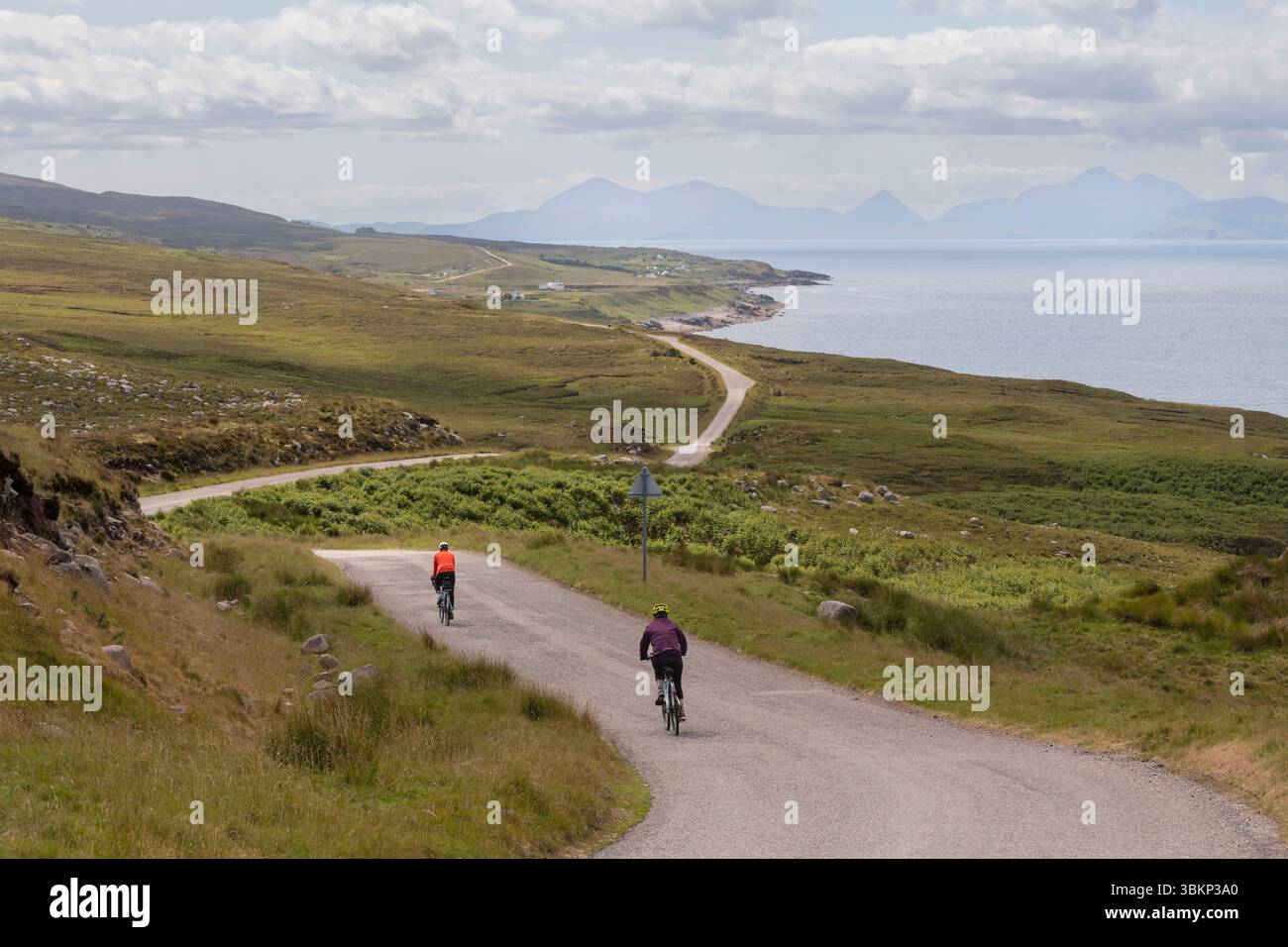 Cyclists Riding the North Coast 500 (NC500) on the Applecross Peninsula ...