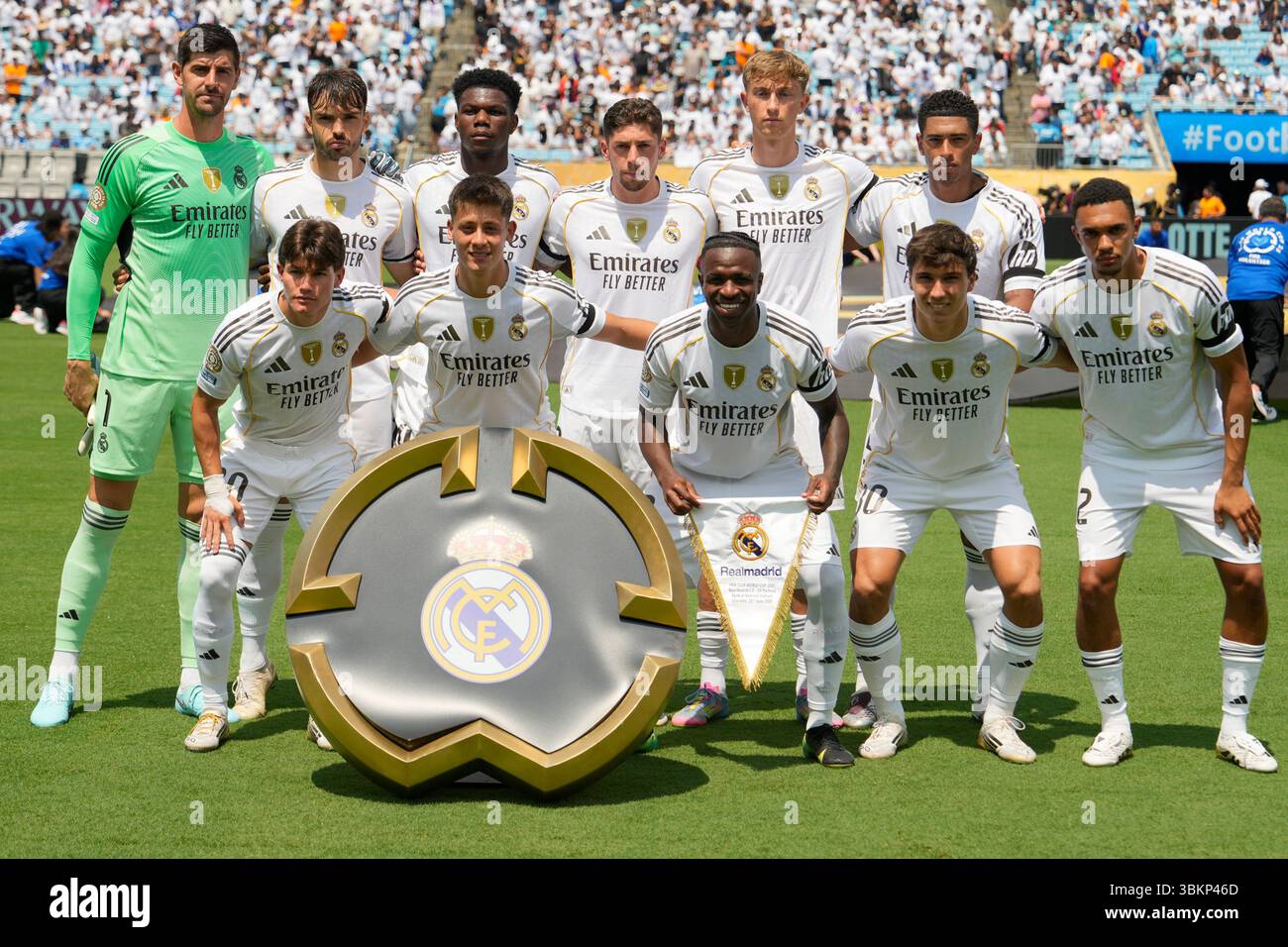 Real Madrid's starting players pose for a team photo at the beginning of the Club World Cup ...