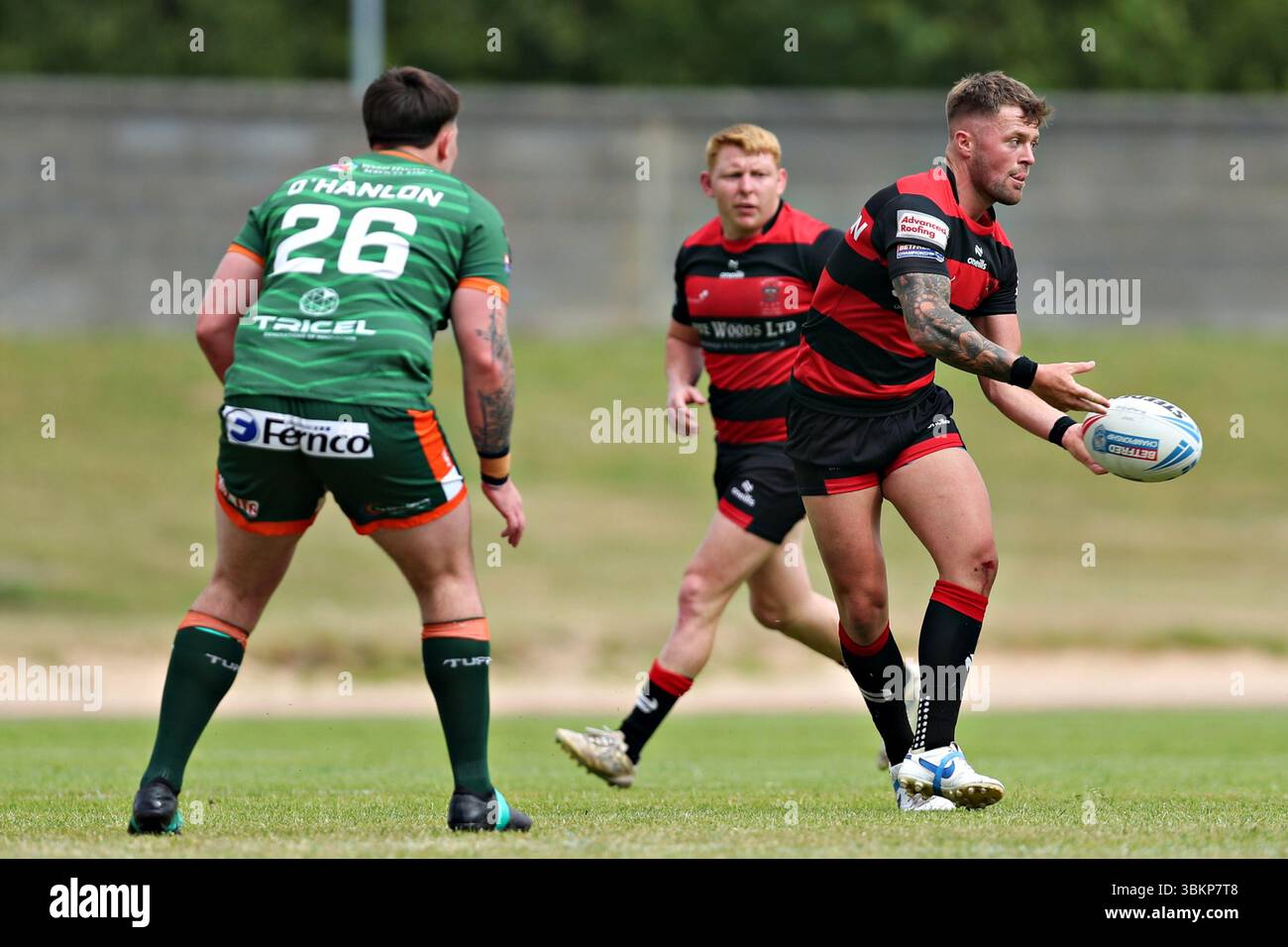 Ryan Johnston of Barrow Raiders passes the ball during the Betfred ...