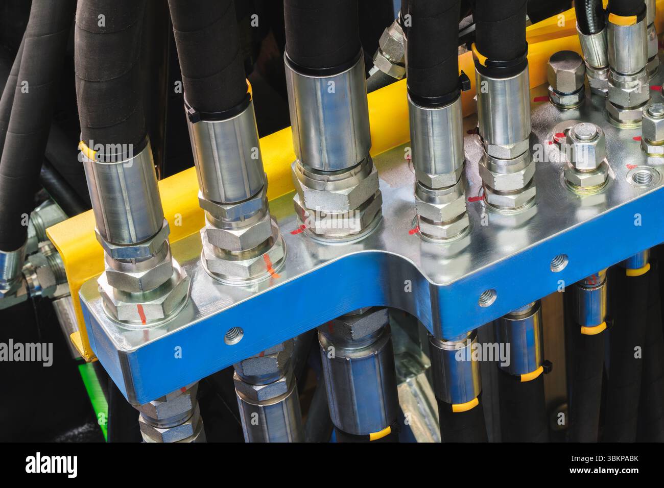 Many rubber tubes for high pressure as part of power hydraulic or ...
