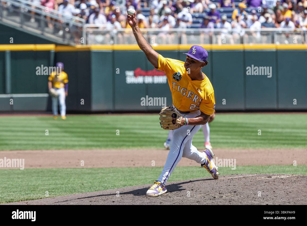 June 22, 2025: LSU starting pitcher Anthony Eyanson (24) delivers a ...