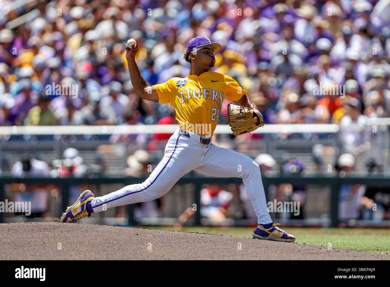 June 22, 2025: LSU starting pitcher Anthony Eyanson (24) delivers a ...