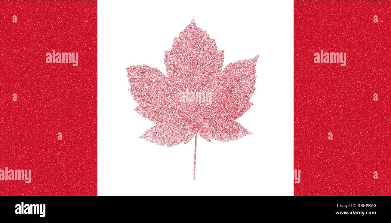 Risograph Print with Photocopy Effect of Canada Flag Featuring a Maple ...