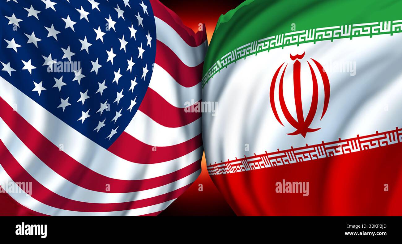 Iran USA Conflict as United States and Iranian military symbol as a ...