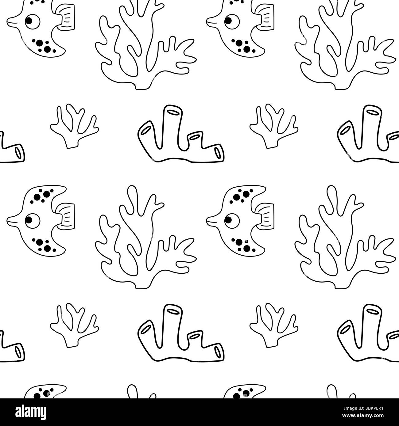 Seafood fish seamless cartoon Black and White Stock Photos & Images - Alamy