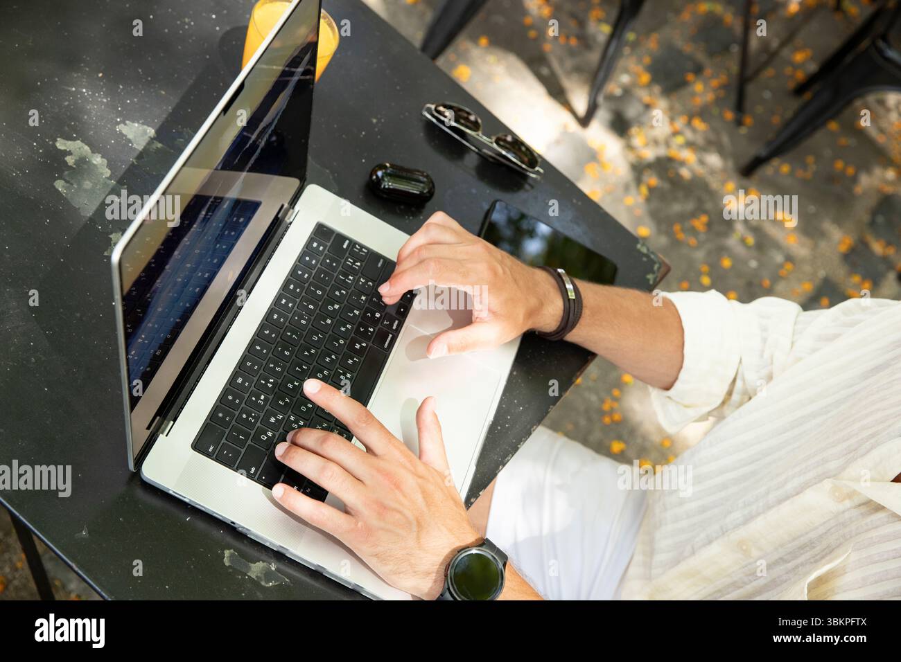 Computer and hands typing. Top view of the keyboard Stock Photo - Alamy