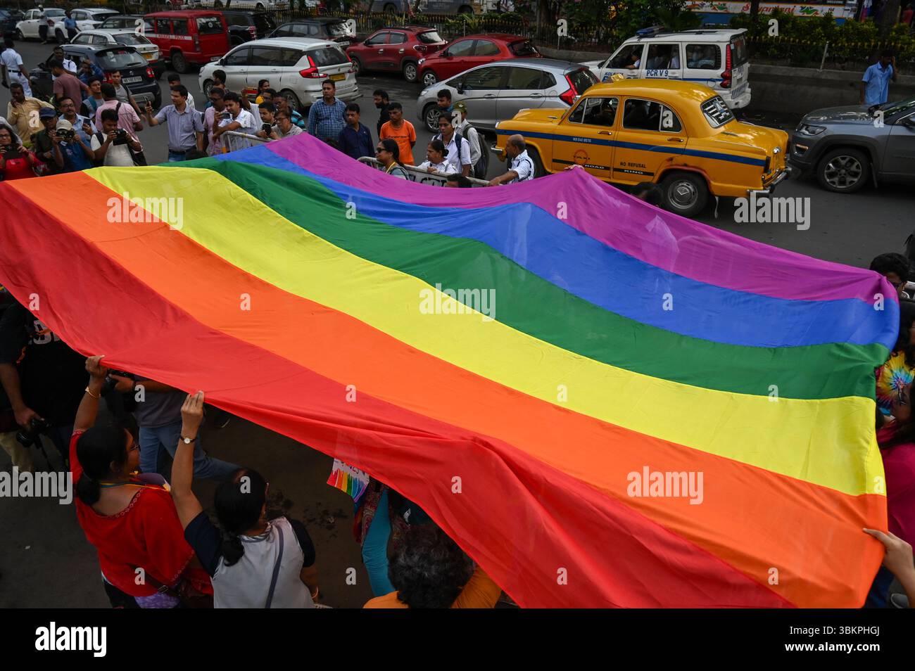 KOLKATA, INDIA - JUNE 22: Members of LGBTQ community participate in a ...