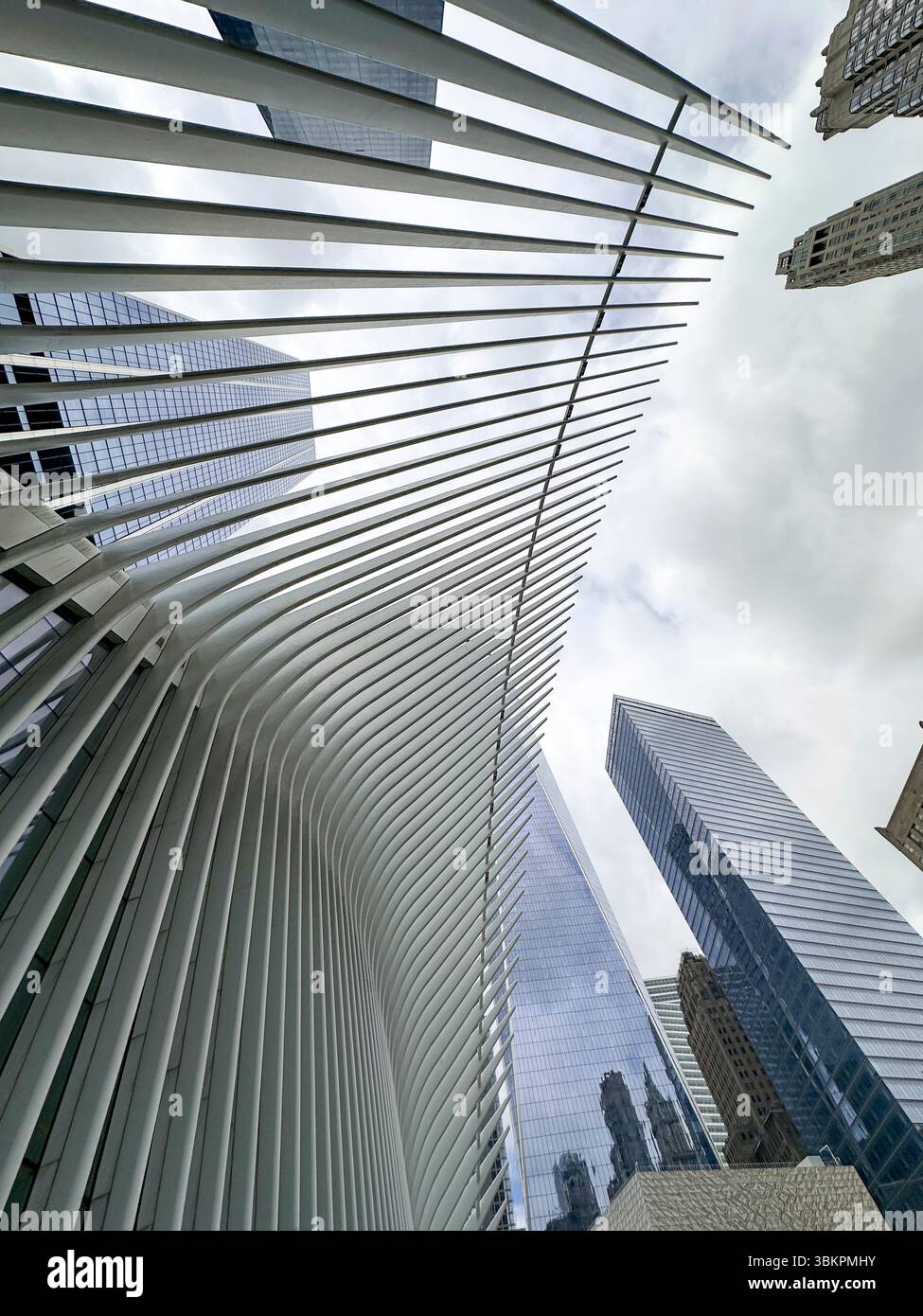Exterior view and lobby of the Oculus Building and the Freedom Tower in ...