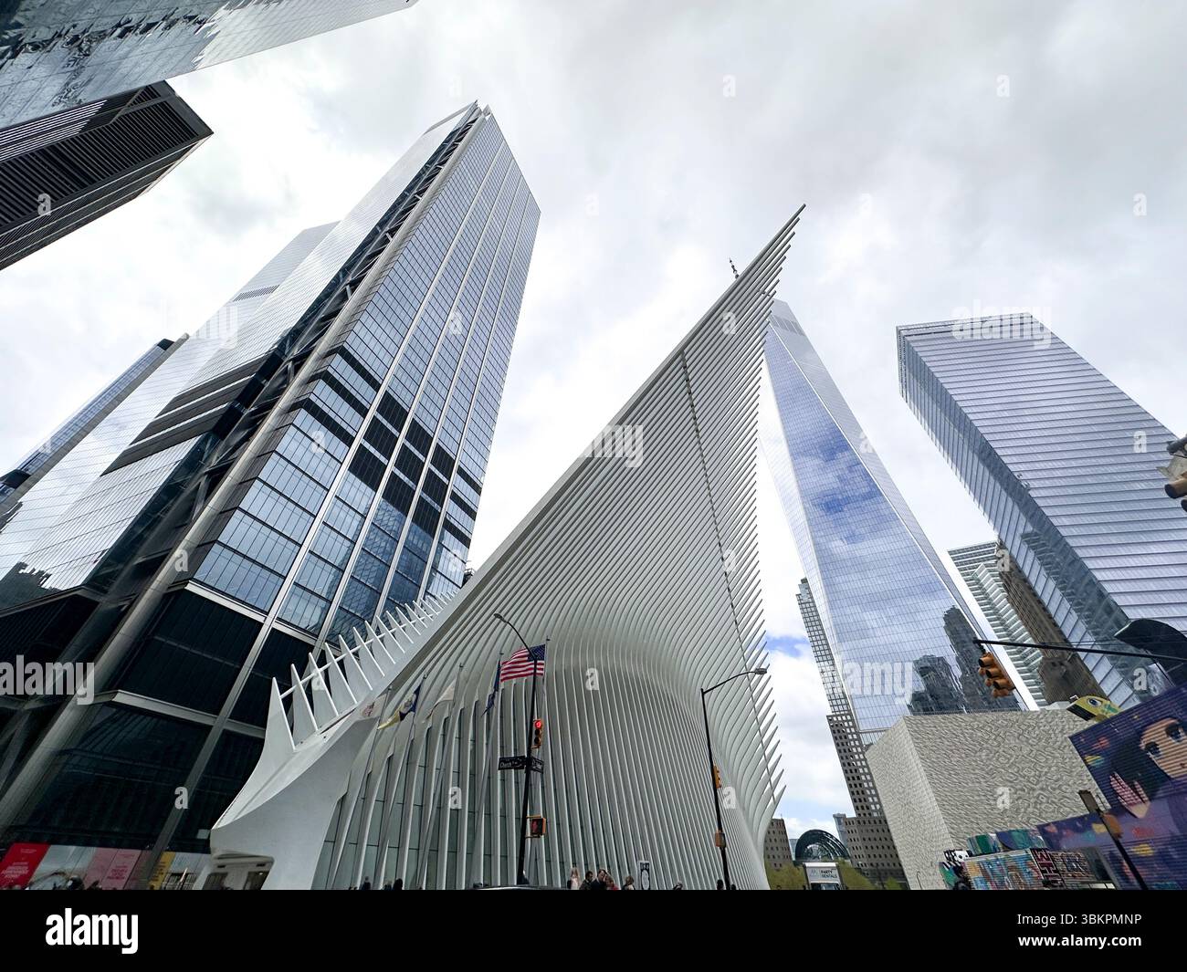 Exterior view and lobby of the Oculus Building and the Freedom Tower in ...
