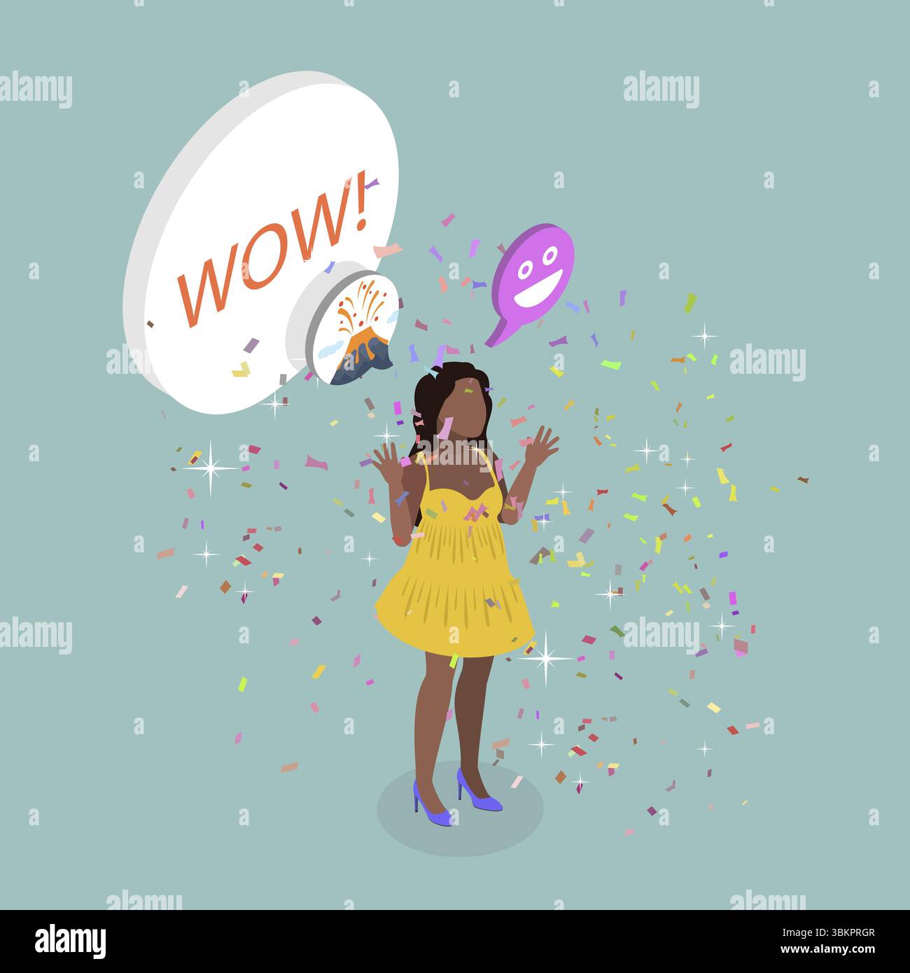 3D Isometric Flat Illustration of Wow Effect, Shock or Surprise ...