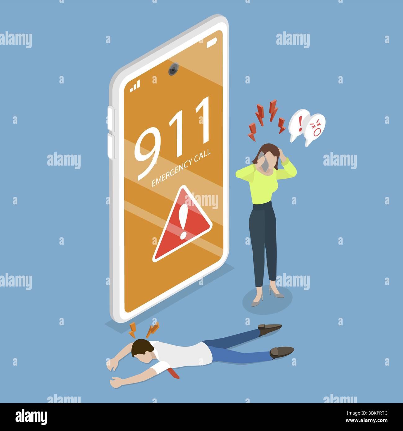 3D Isometric Flat Illustration of Emergency Call, 911, Customer Service ...