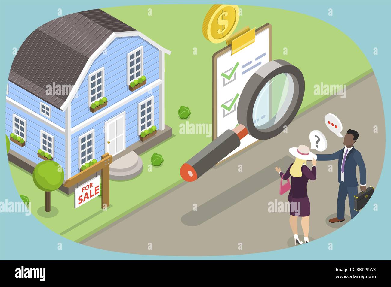 3D Isometric Flat Illustration of Purchasing A Brand New House, Real ...