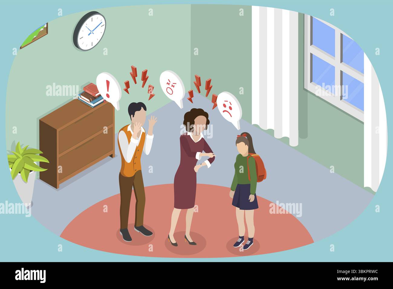 3D Isometric Flat Illustration of Children Misunderstanding with Their ...