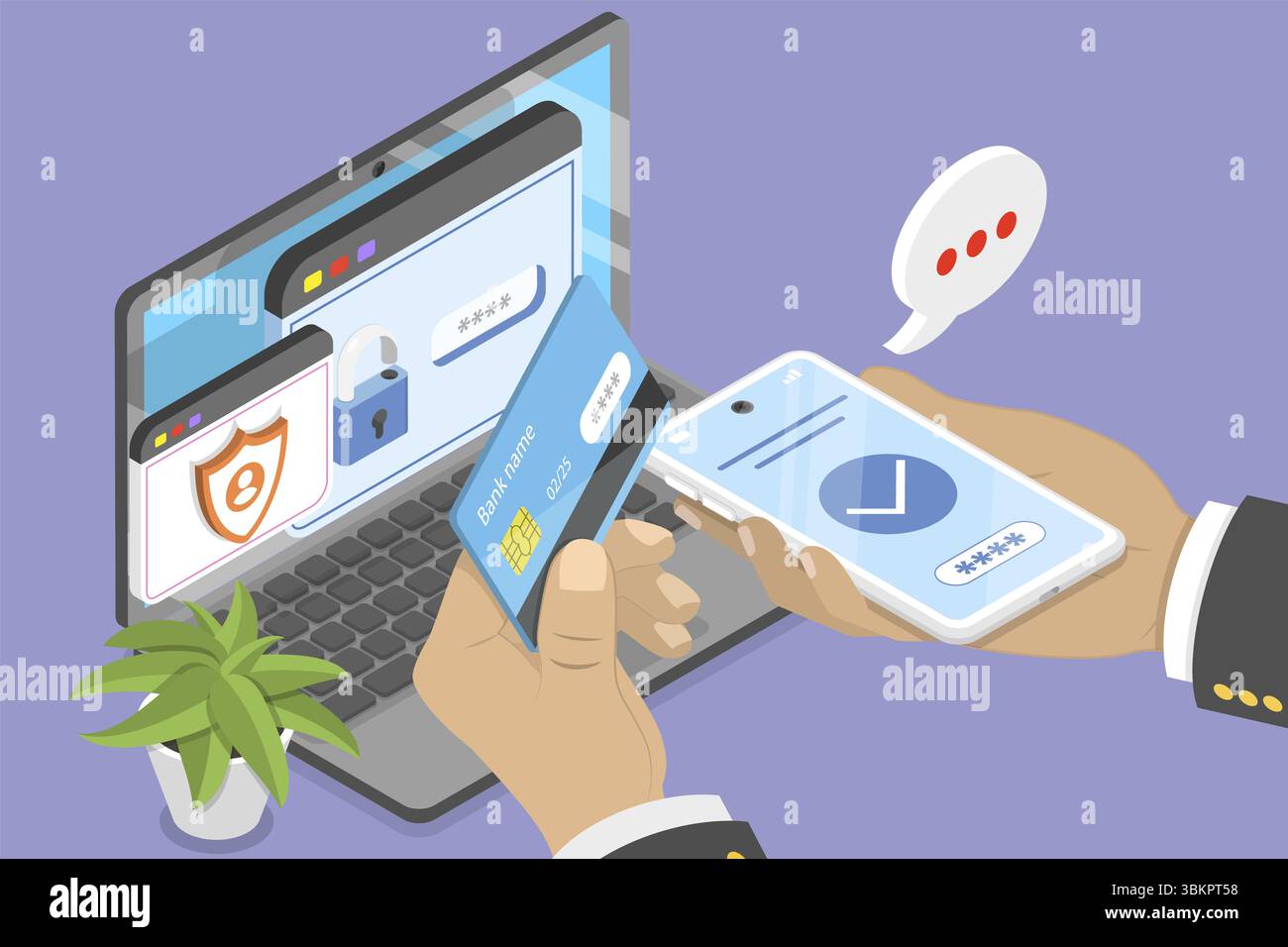 3D Isometric Flat Illustration of Online Authentication, Making Secure ...