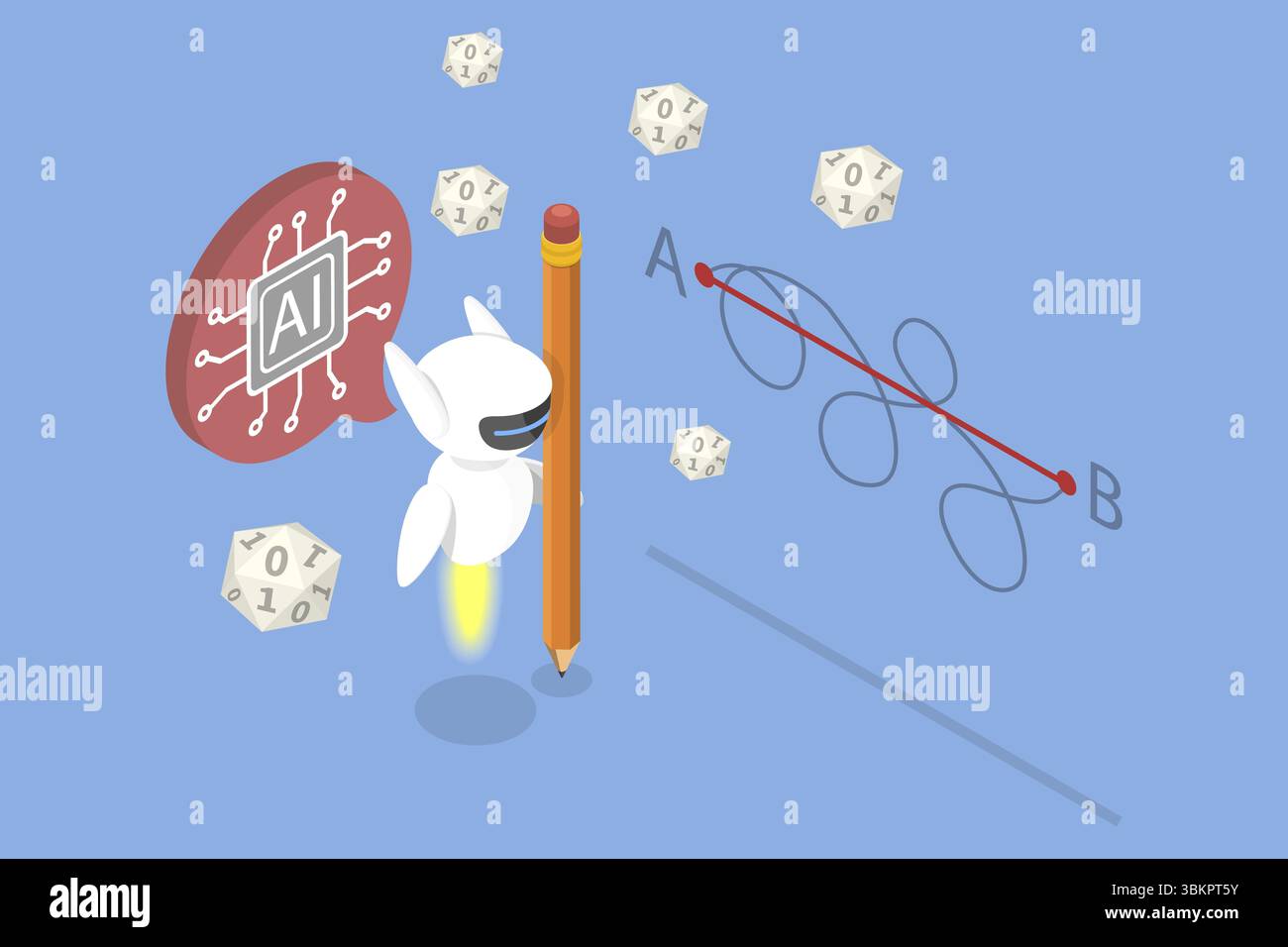 3D Isometric Flat Illustration of Shortest Distance To Goal, Using AI ...