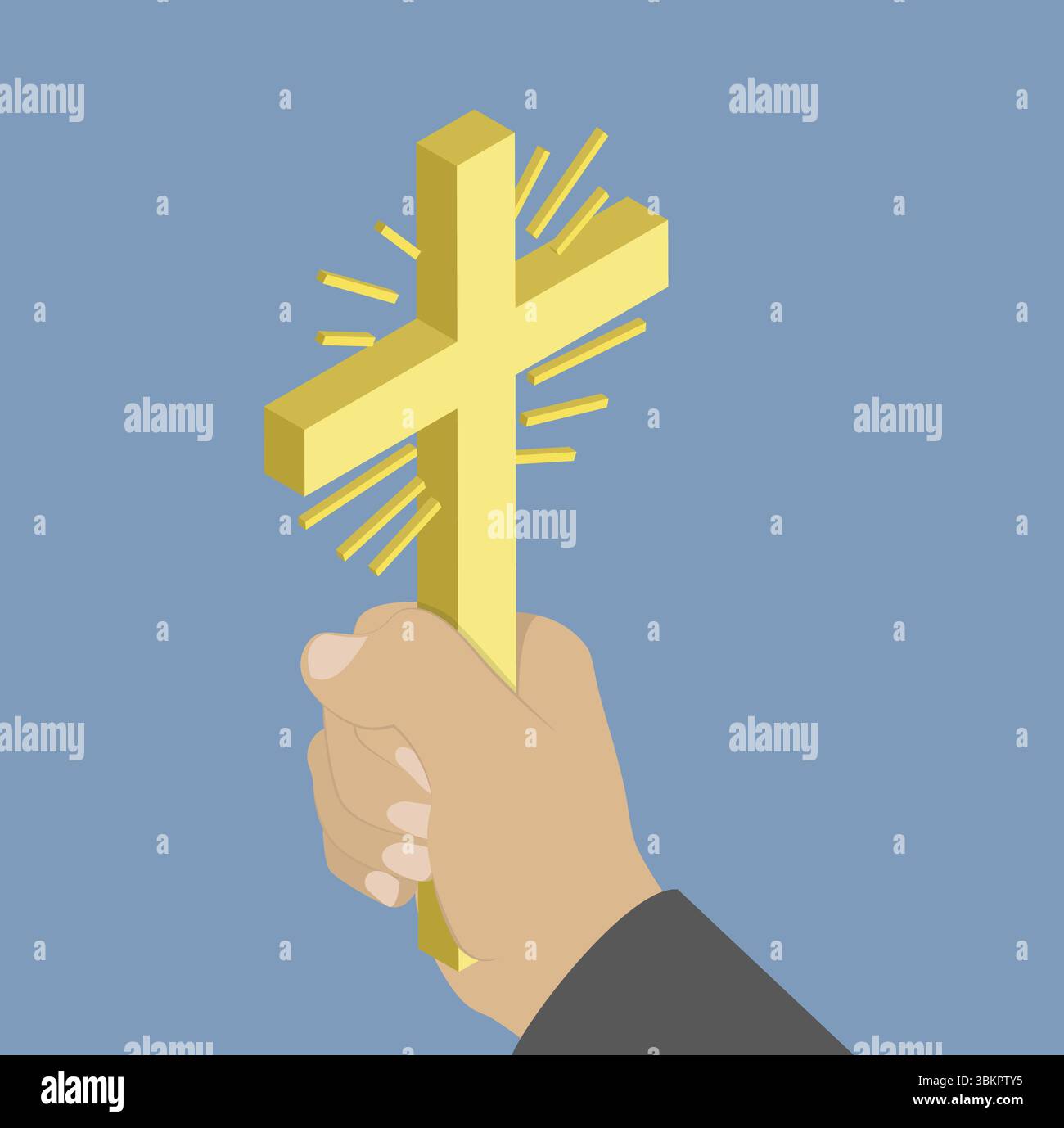 3D Isometric Flat Illustration of Golden Christian Crucifix ...
