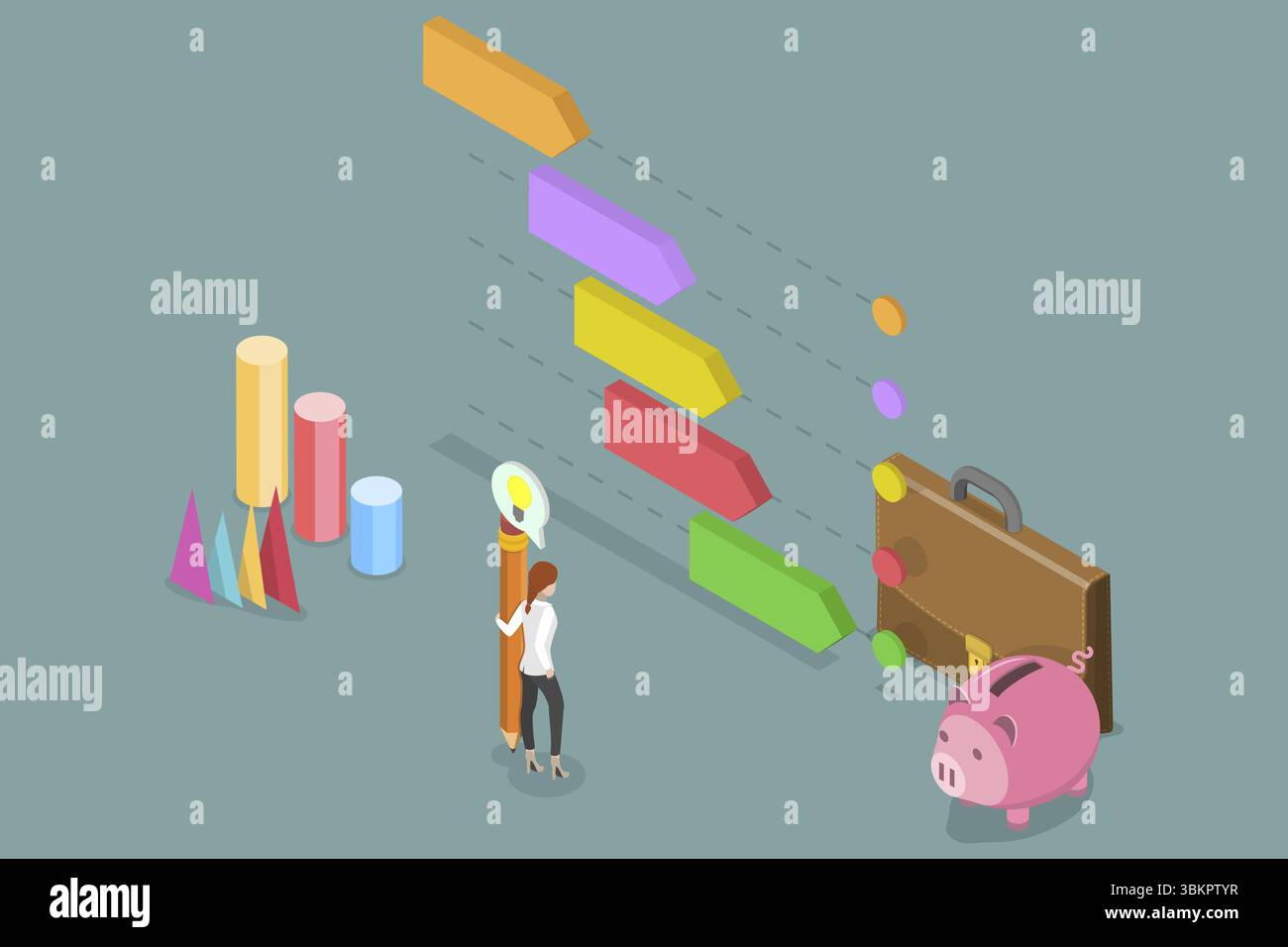 3D Isometric Flat Illustration of Workflow Concept, Timeline with Work ...