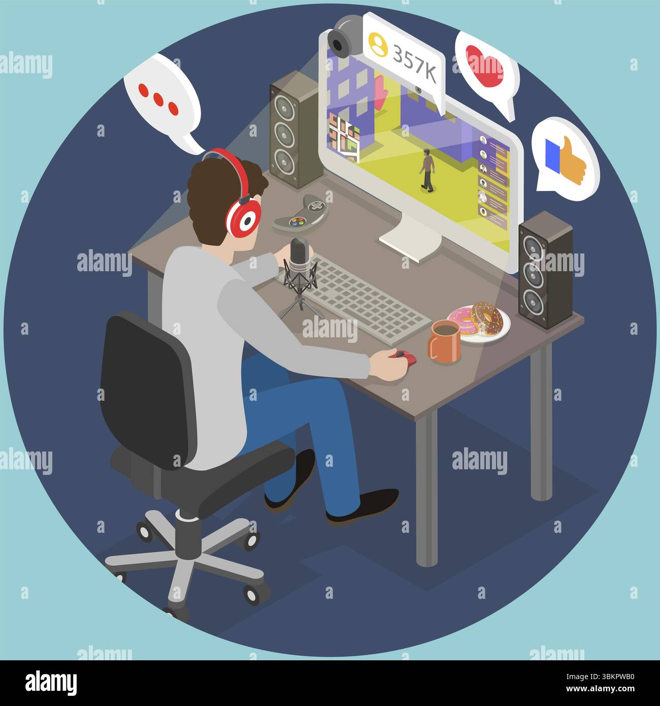 3D Isometric Flat Illustration of Online Gaming, E-sport Gamer Live ...