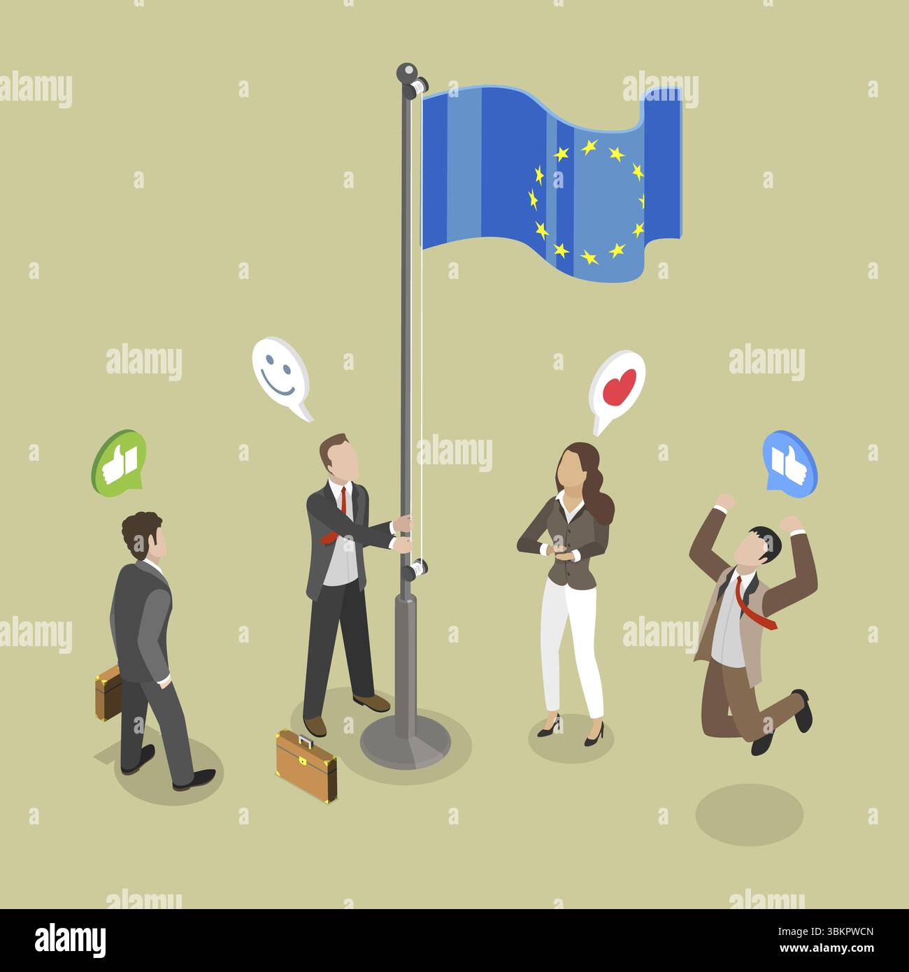 3D Isometric Flat Illustration of European Union, Economy Development ...