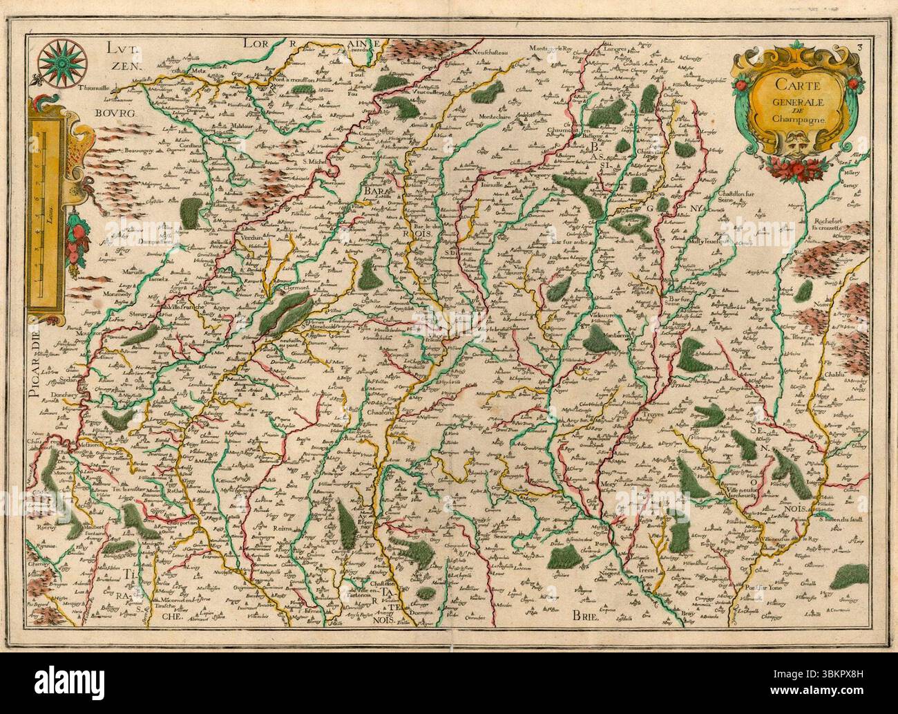 Vintage General Map of Champagne Region, France, by Christophe Tassin 1634 Stock Photo - Alamy