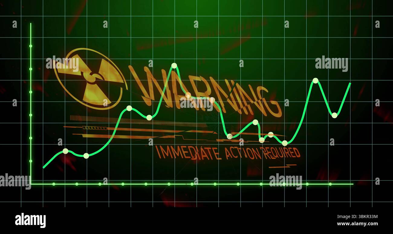 Control panel showing warning text and graph, with radiation symbol and ...