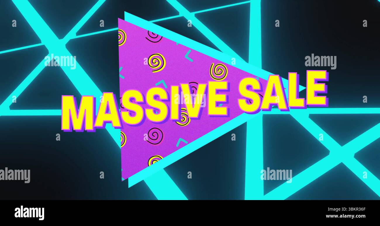 Showcasing purple patterned triangle glowing in neon grid ad layout ...