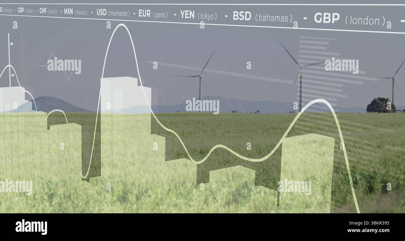 Financial graph overlay wind turbines hi-res stock photography and ...