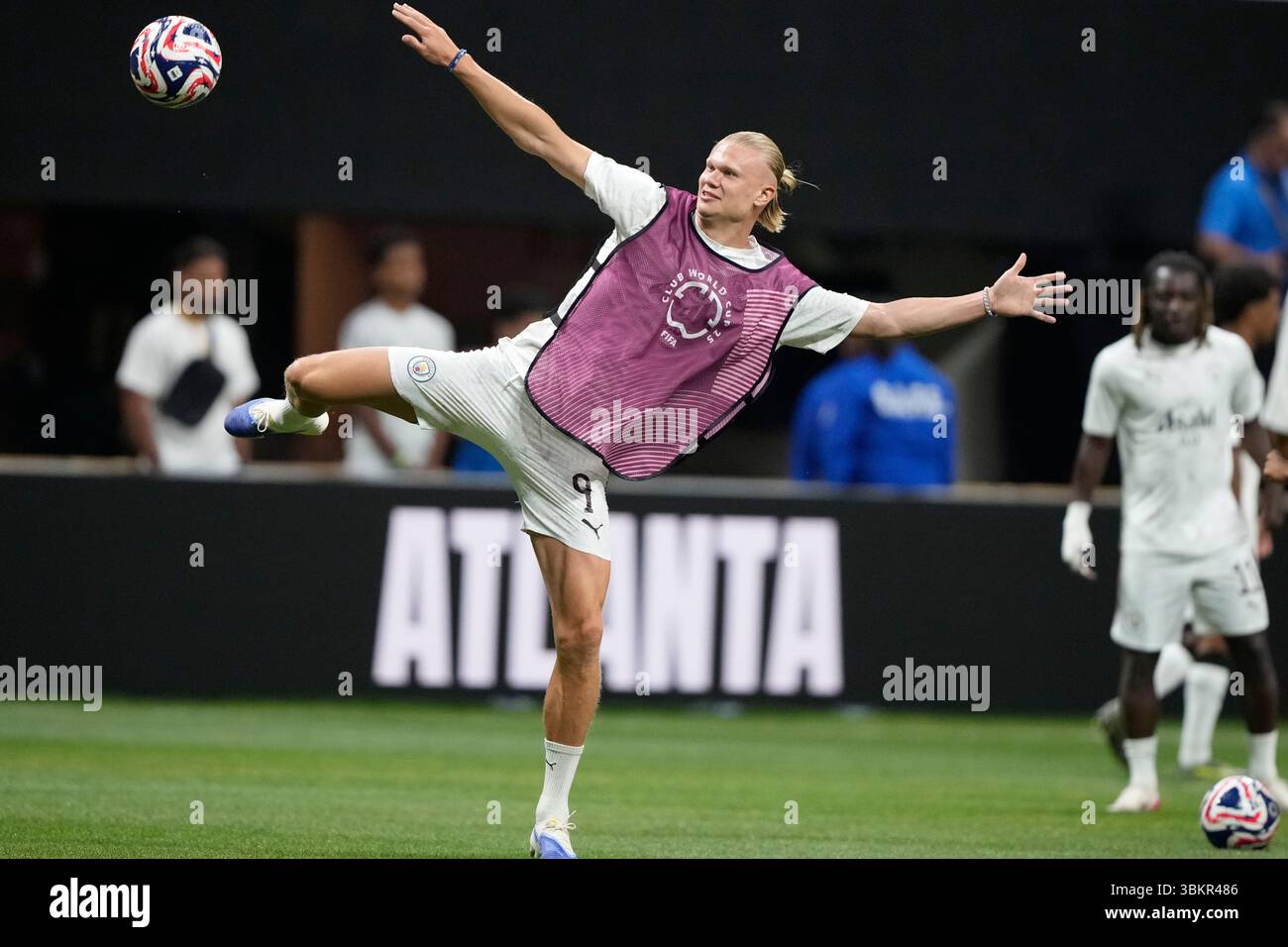 Manchester City's Erling Haaland warms up prior to the Club World Cup ...